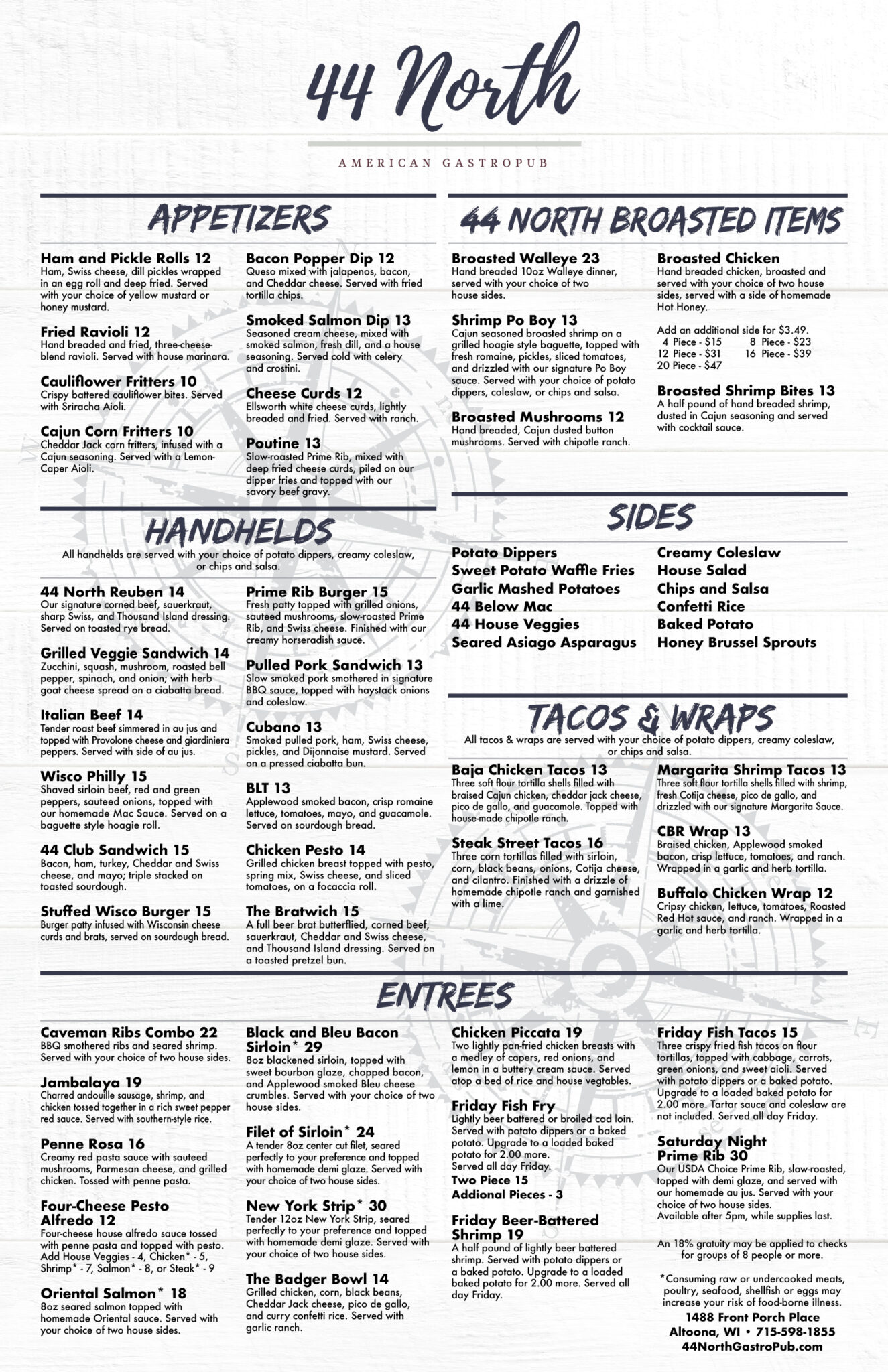 Menu at 44 North American Gastropub and Vs Sports Bar